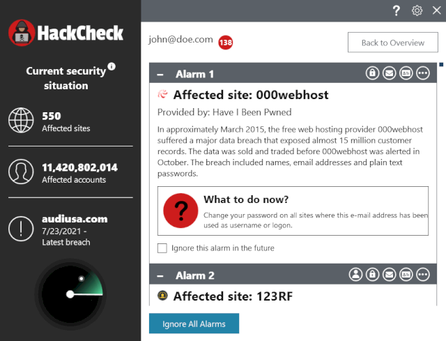 HackCheck: automatically check email addresses for hacks